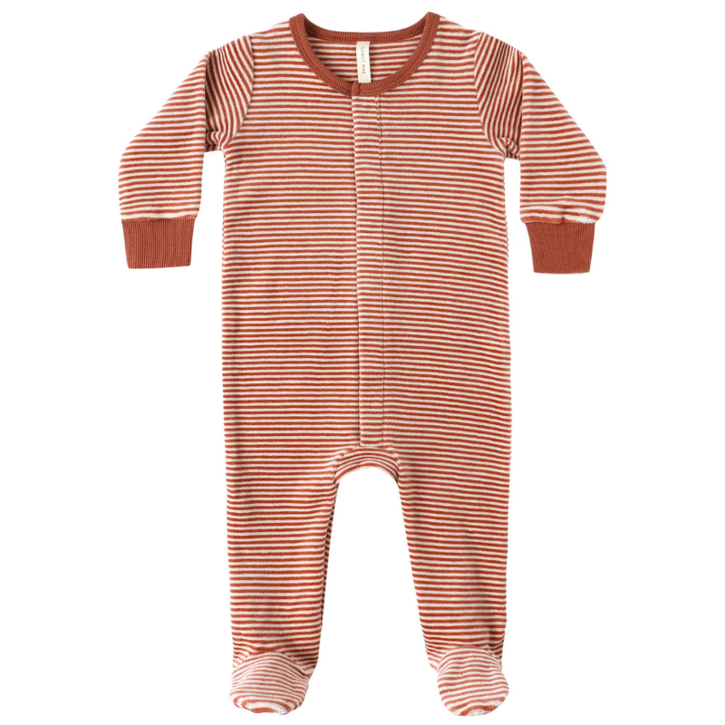 Quincy Mae - Candy Cane Stripe Hidden Snap Footie in Cranberry | Roman ...